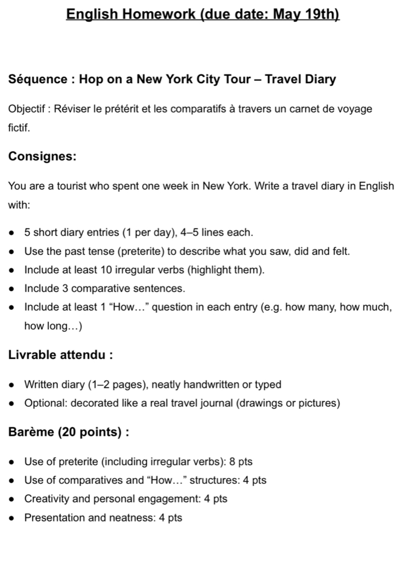 Résolu :English Homework (due date: May 19th) Séquence : Hop on a New ...