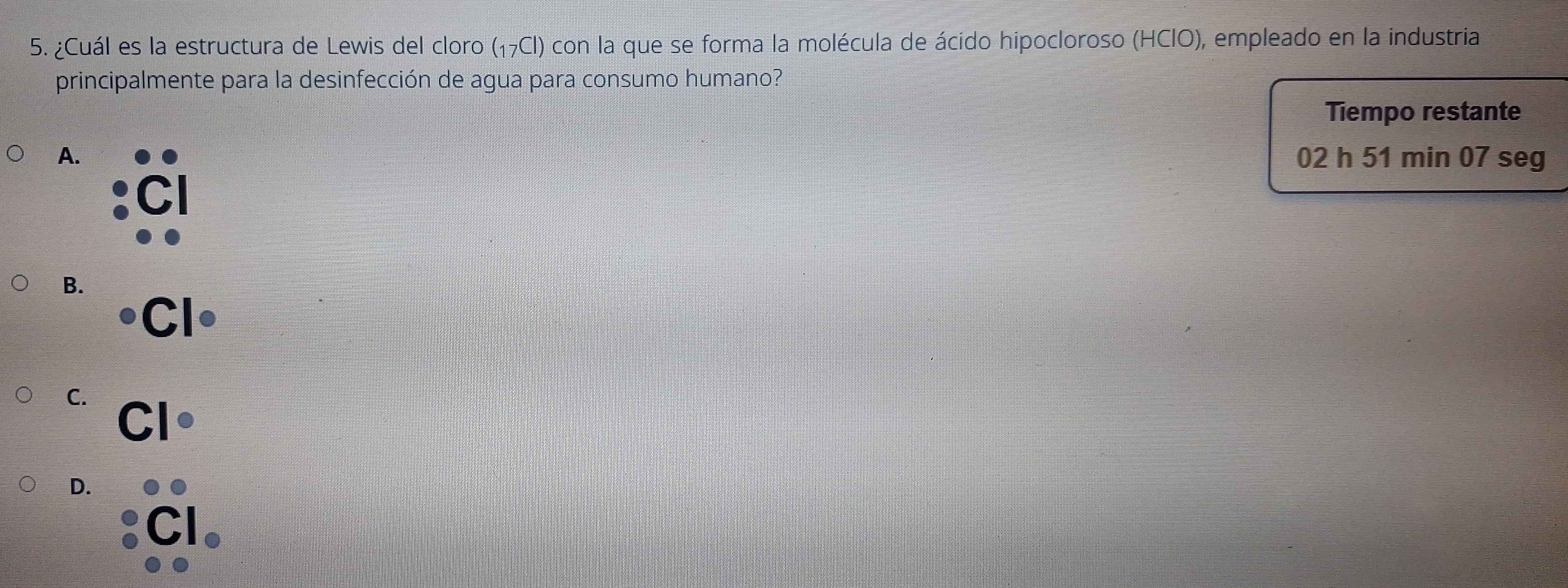 Resuelto:¿Cuál es la estructura de Lewis del cloro (17Cl) con la que se ...