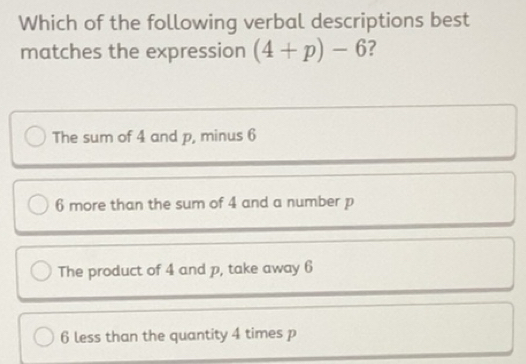 Solved: Which of the following verbal descriptions best matches the ...