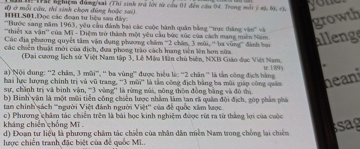 Giải quyết:Trc nghiệm dúng/sai (Thí sinh trả lời từ cầu 01 đến câu 04 ...