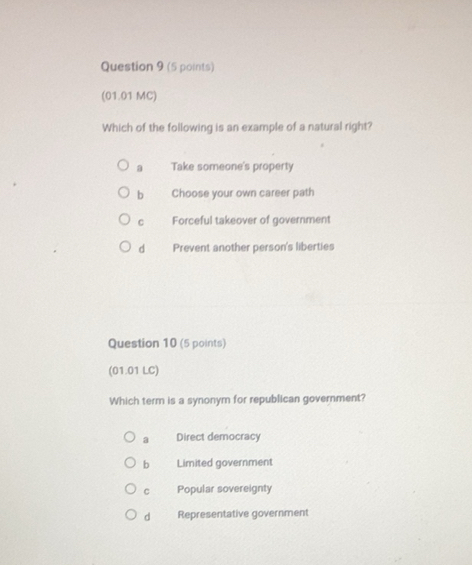 Solved: (01.01 MC) Which of the following is an example of a natural ...