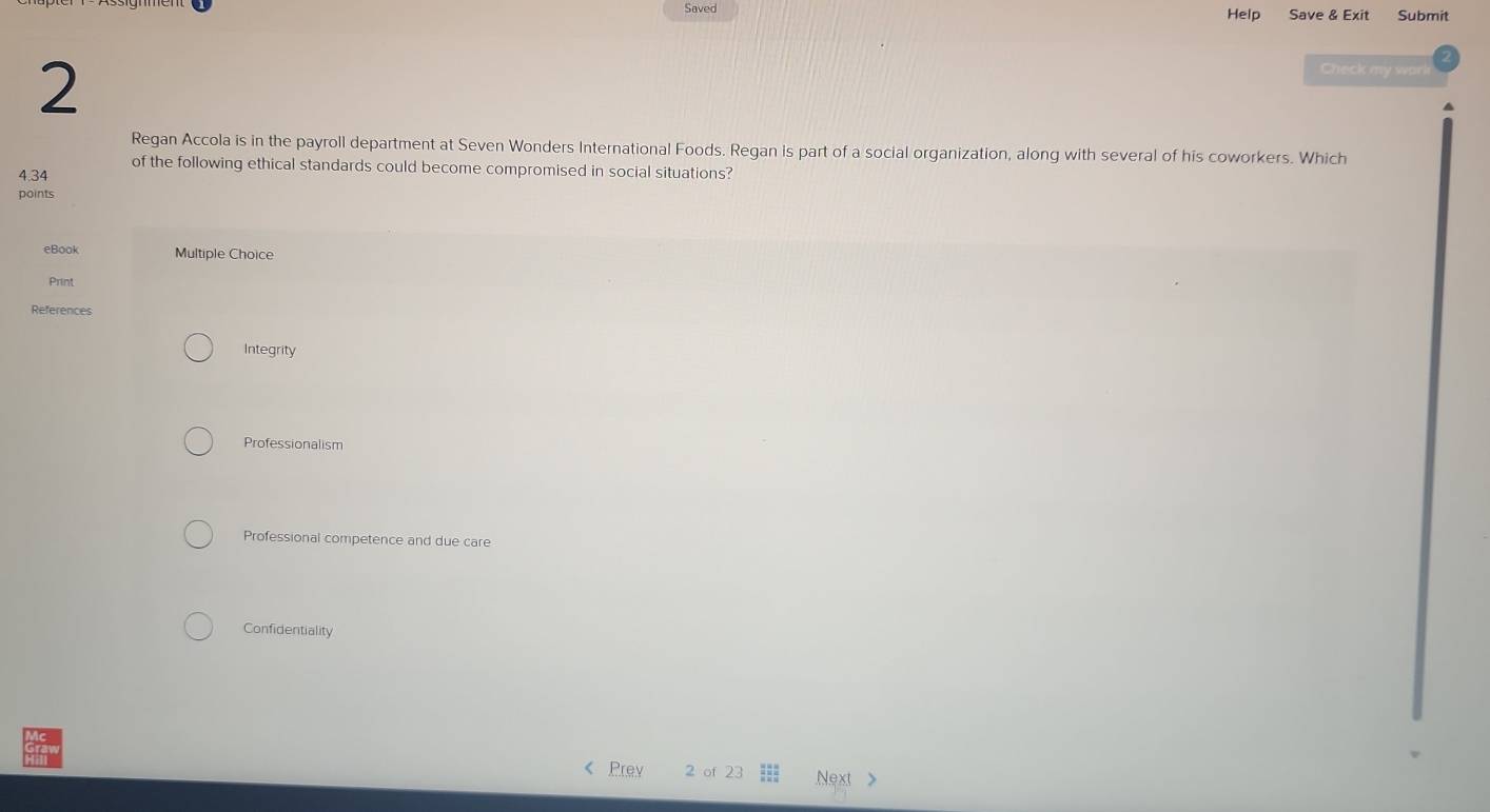 Solved: Saved Help Save & Exit Submit 2 Check my war Regan Accola is in ...