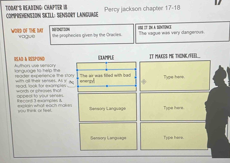 Solved: TODAY'S READING: CHAPTER 18 Percy jackson chapter 17-18 ...