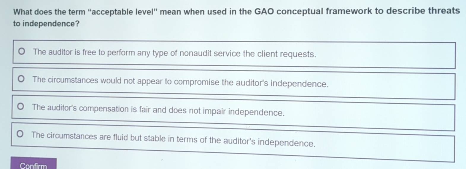 Solved: What does the term “acceptable level” mean when used in the GAO ...