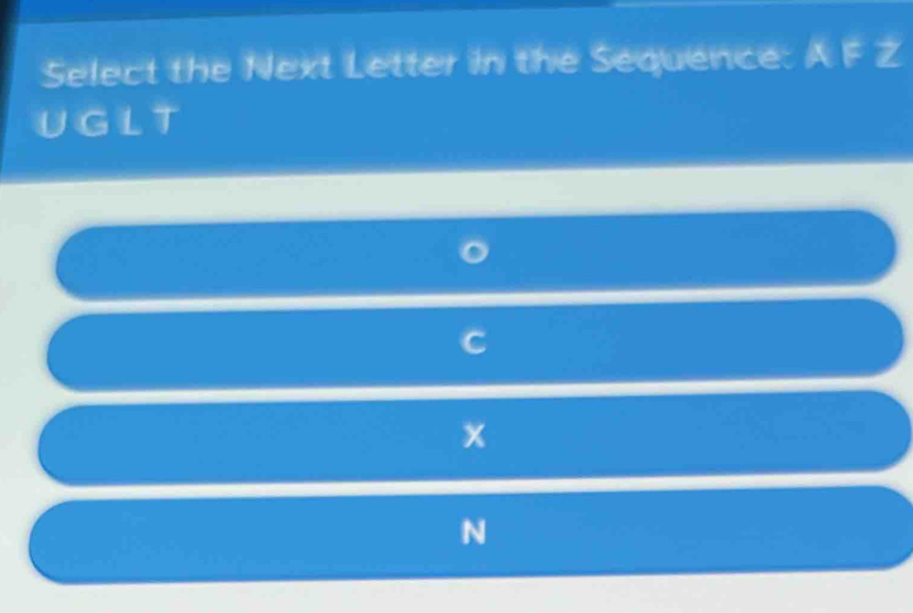 Solved: Select the Next Letter in the Sequence: A F Z U G LT [Math]