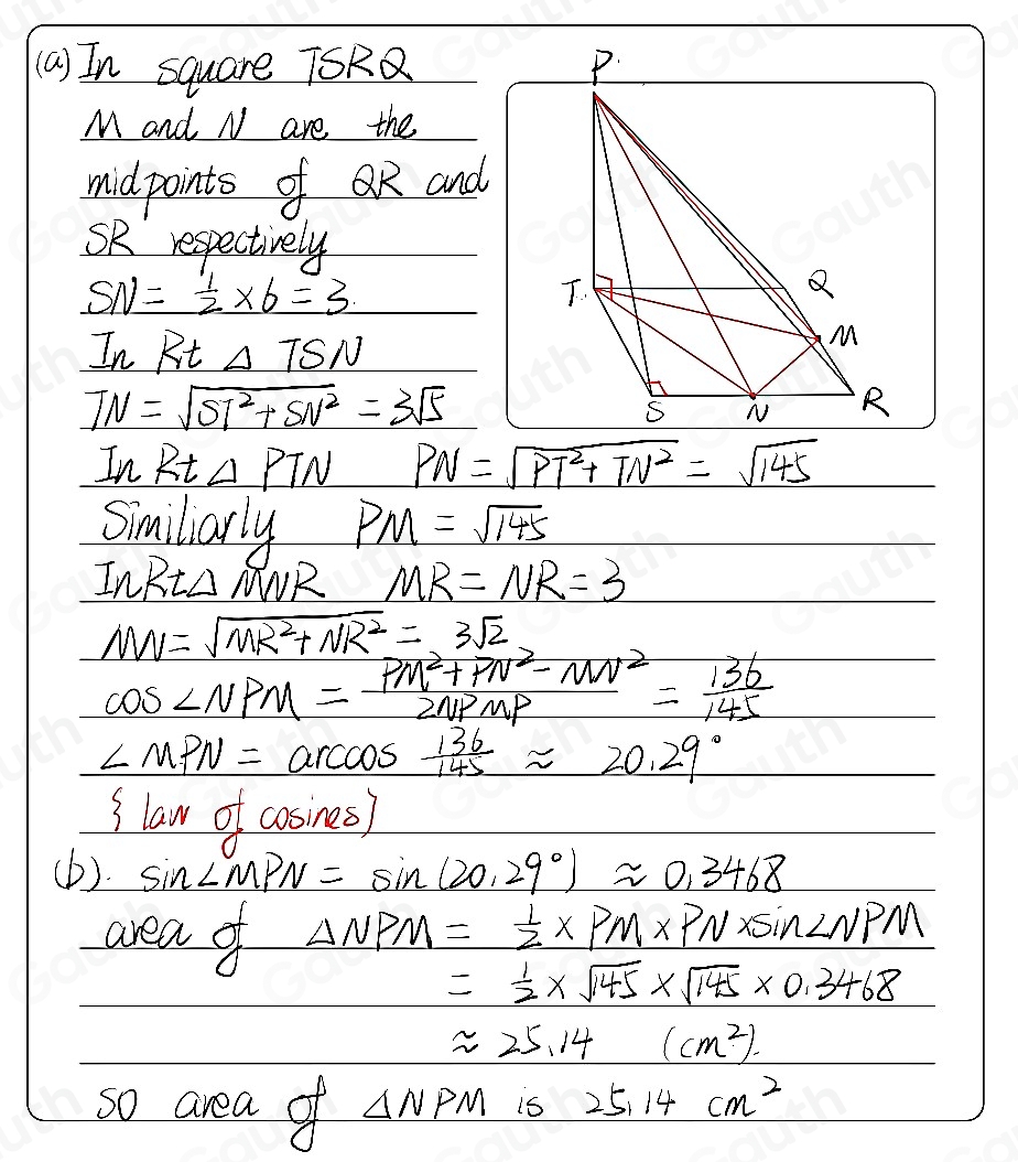Selesai:The diagram shows a pyramid PQRST with a square base QRST that ...