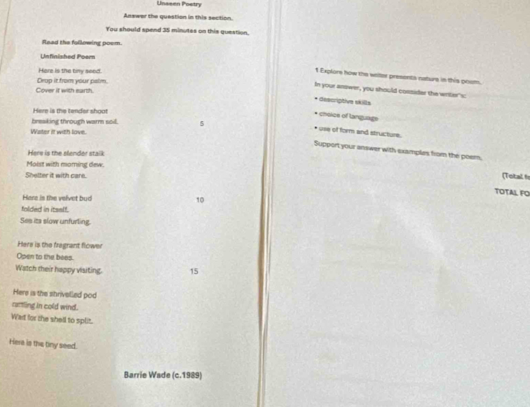 Solved: Unseen Poetry Answer the question in this section. You should ...