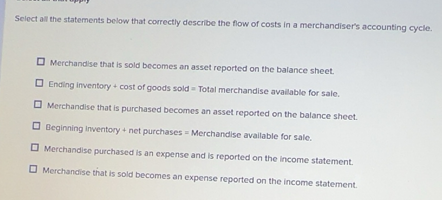 Which Statement Below Correctly Explains What Merchandise Inventory Is