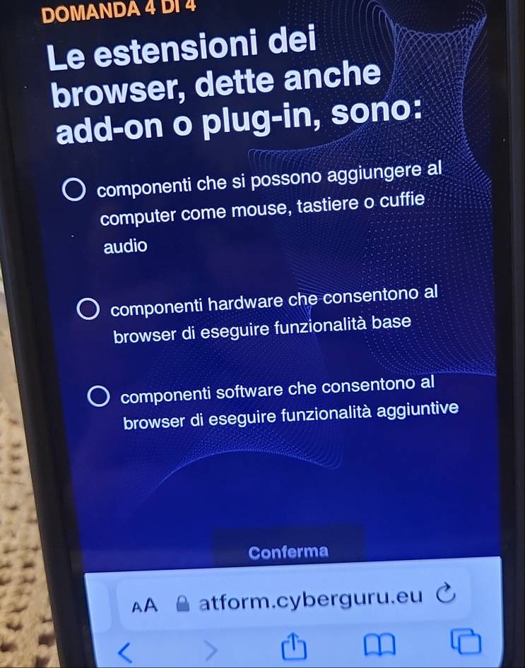 Risolto:DOMANDA 4 DI 4 Le estensioni dei browser, dette anche add-on o plug-in, sono: componenti c