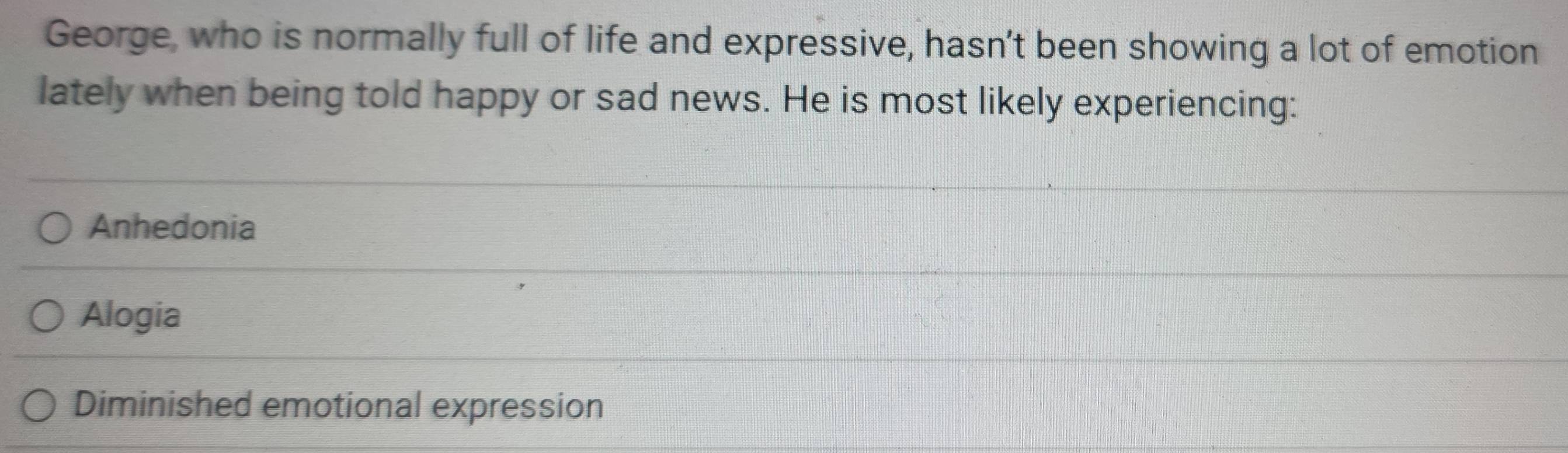 Solved: George, who is normally full of life and expressive, hasn’t ...