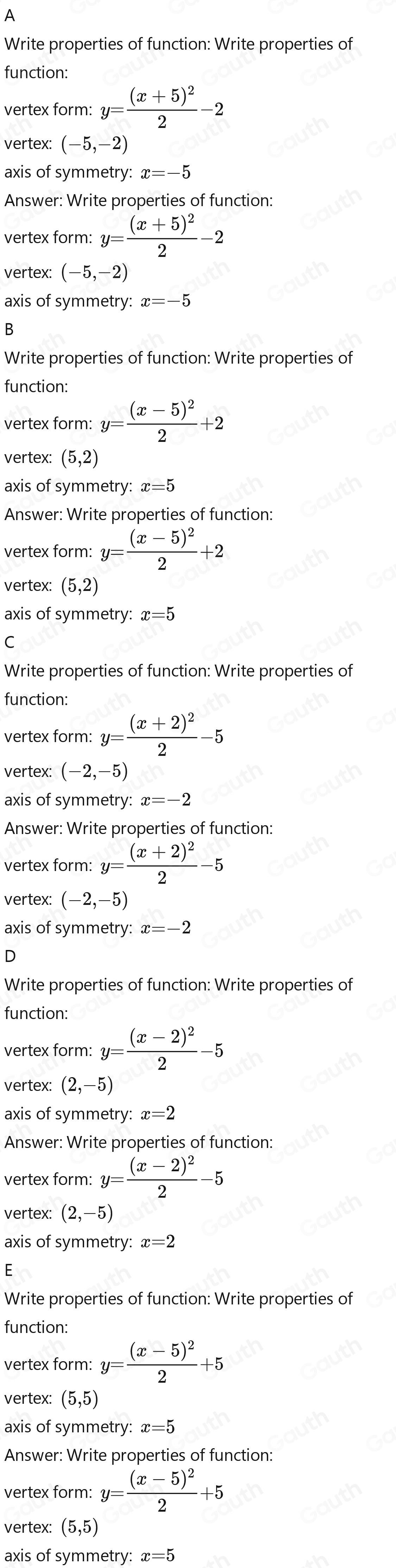 Solved: Which of the following parabolas has a vertex of (2,-5) and a ...