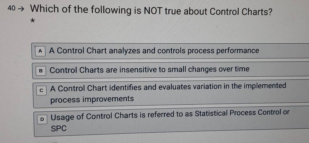 Solved: Which of the following is NOT true about Control Charts? * [Others]