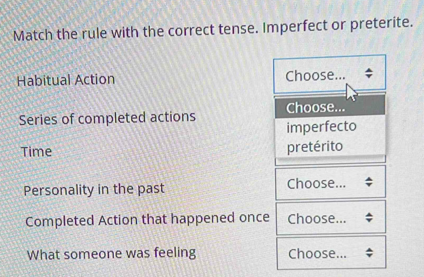 Solved: Match the rule with the correct tense. Imperfect or preterite ...
