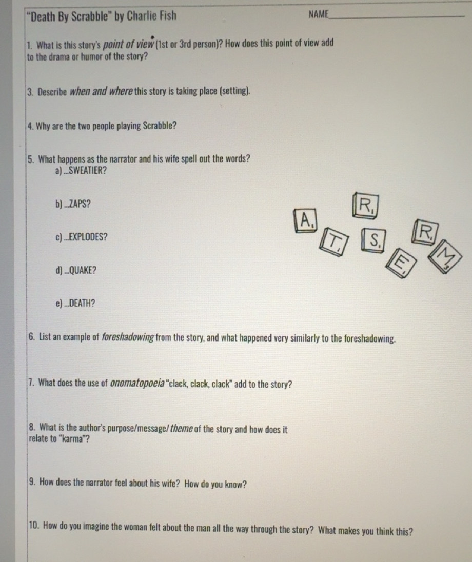 Solved: “Death By Scrabble” by Charlie Fish NAME_ 1. What is this story ...