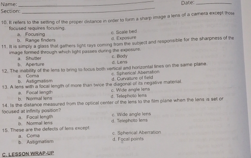 Solved: Name: _ Date:_ Section: _ 10. It refers to the setting of the ...