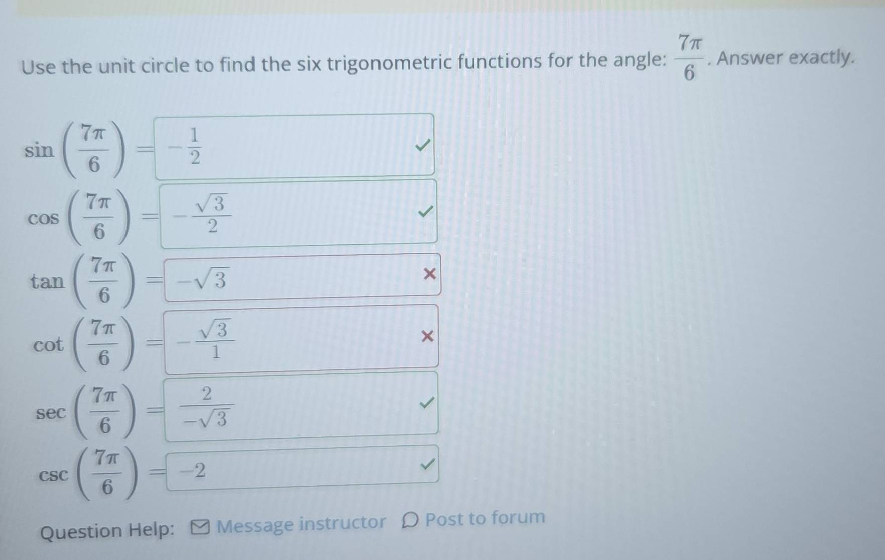 Solved: Use the unit circle to find the six trigonometric functions for ...