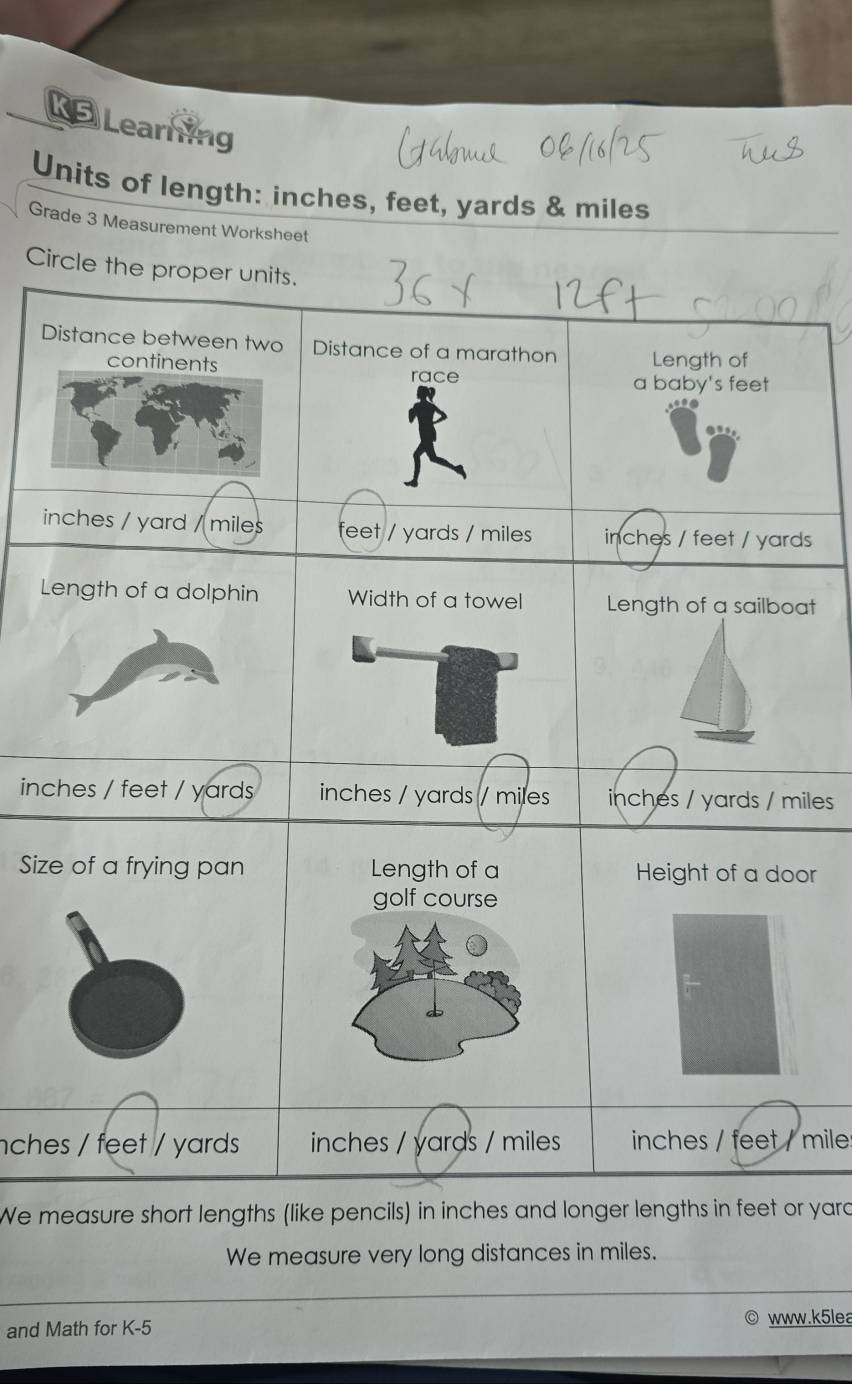 Solved: Learning Units of length: inches, feet, yards & miles Grade 3 Measurement Worksheet Circ ...