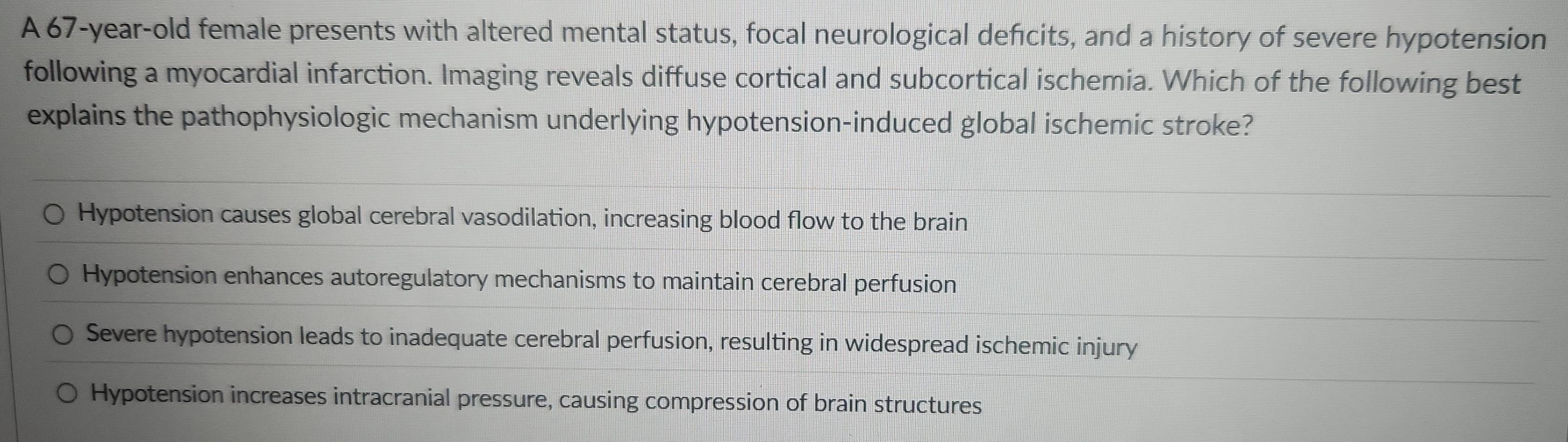Solved: A 67-year-old female presents with altered mental status, focal ...