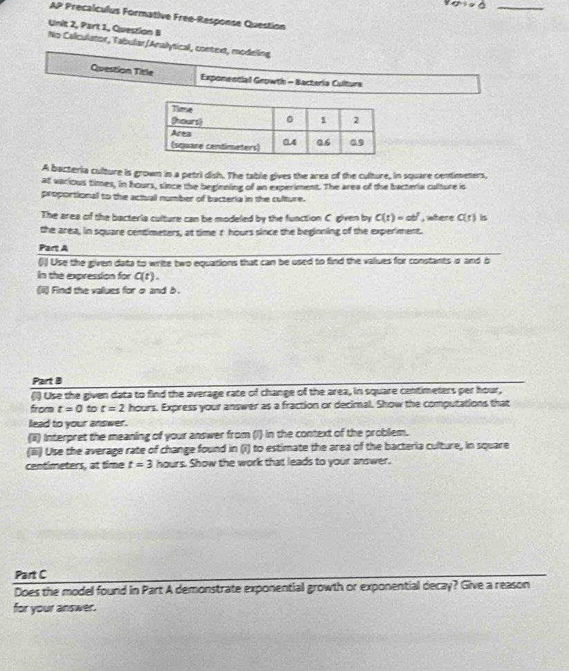 Solved: AP Precalculus Formative Free-Response Question Unit 2, Part 1 ...
