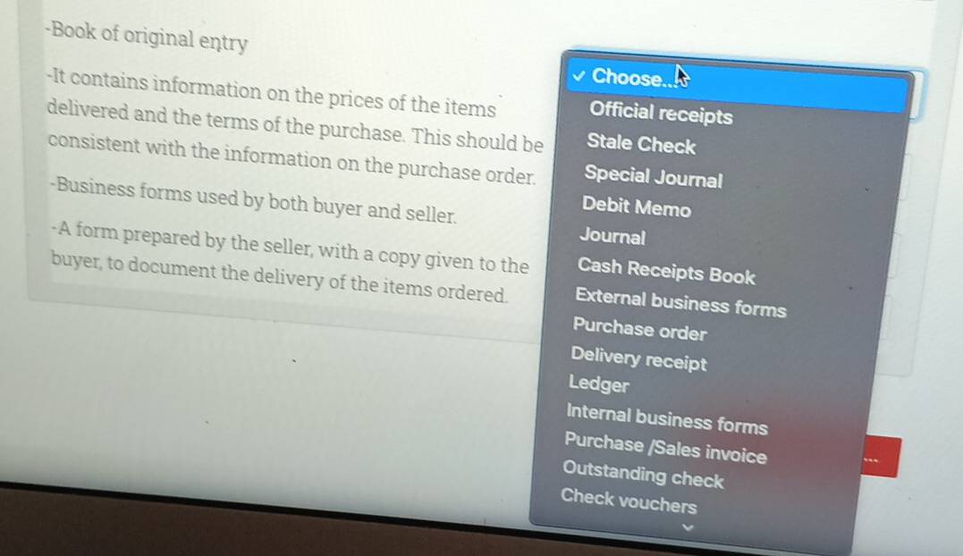 Solved: Book of original entry Choose.. -It contains information on the ...