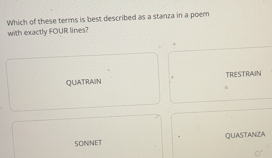 Solved: Which of these terms is best described as a stanza in a poem ...