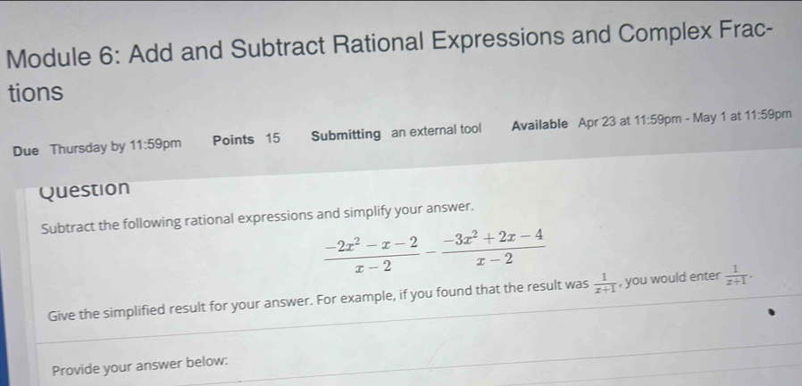 Solved: Module 6: Add and Subtract Rational Expressions and Complex ...