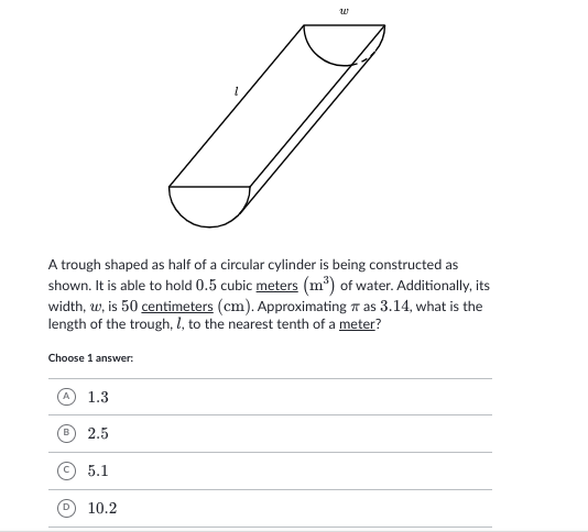 Solved: A trough shaped as half of a circular cylinder is being ...