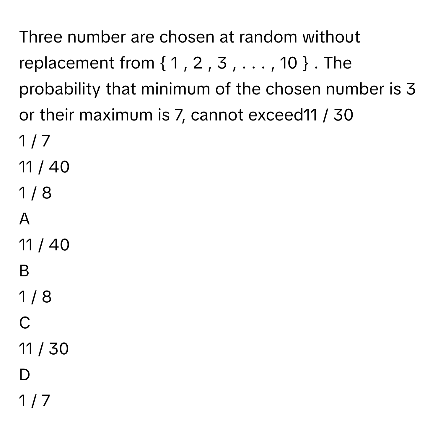 Solved: Three number are chosen at random without replacement from 1 ...