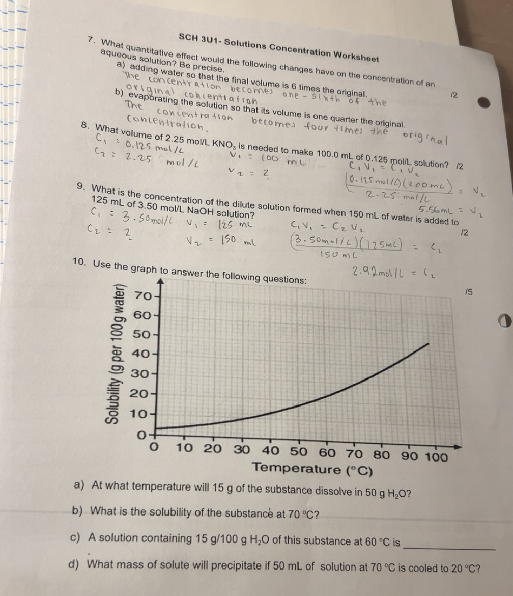 Solved: SCH 3U1- Solutions Concentration Worksheet aqueous solution? Be ...