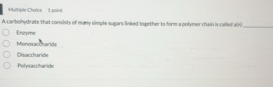 Solved: A carbohydrate that consists of many simple sugars linked ...
