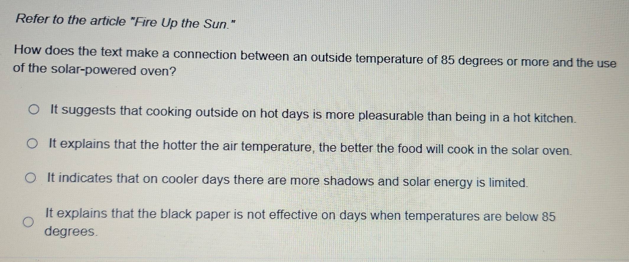 Solved: Refer to the article "Fire Up the Sun." How does the text make ...