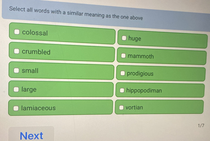 Solved: Select all words with a similar meaning as the one above ...