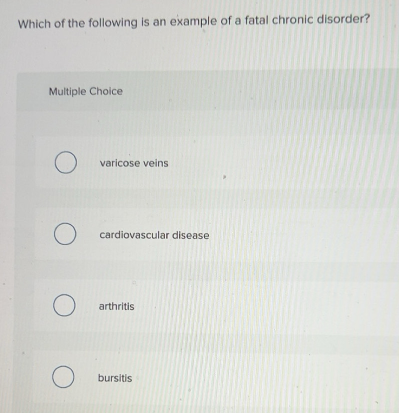 Solved: Which of the following is an example of a fatal chronic ...