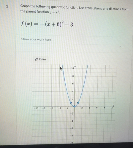 Solved: Graph the following quadratic function. Use translations and ...
