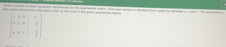 Solved: Attempt: 1 of Unlimited k Write a system of linear equations ...