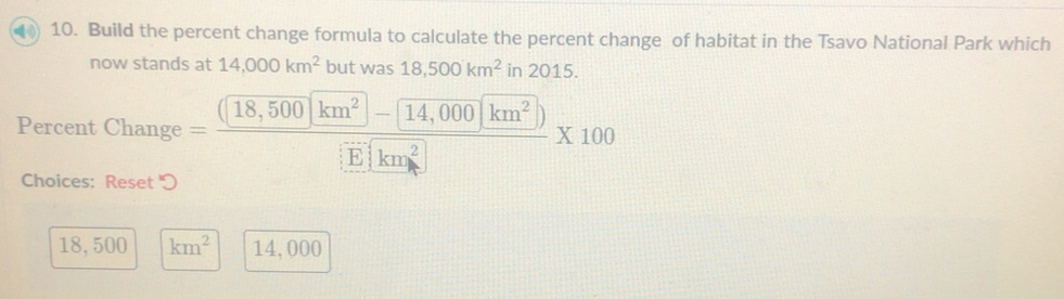 Solved: •) 10. Build the percent change formula to calculate the ...