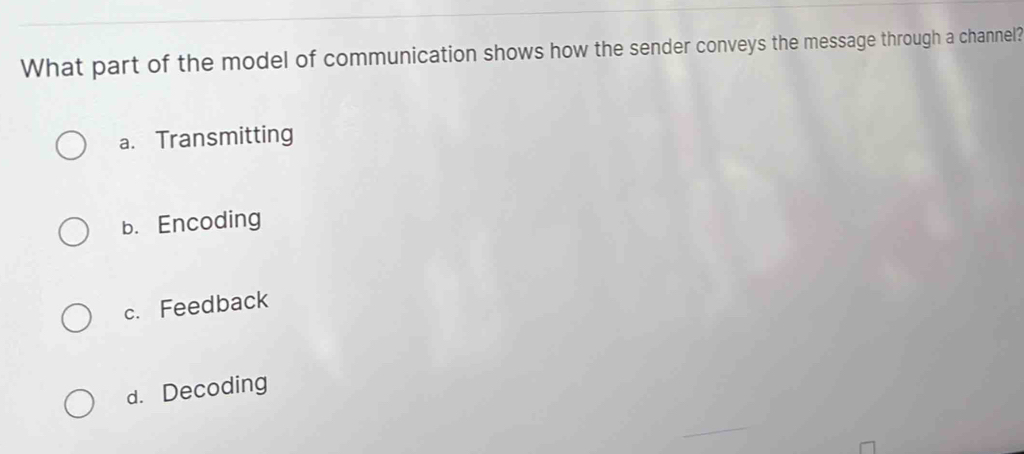 Solved: What part of the model of communication shows how the sender ...