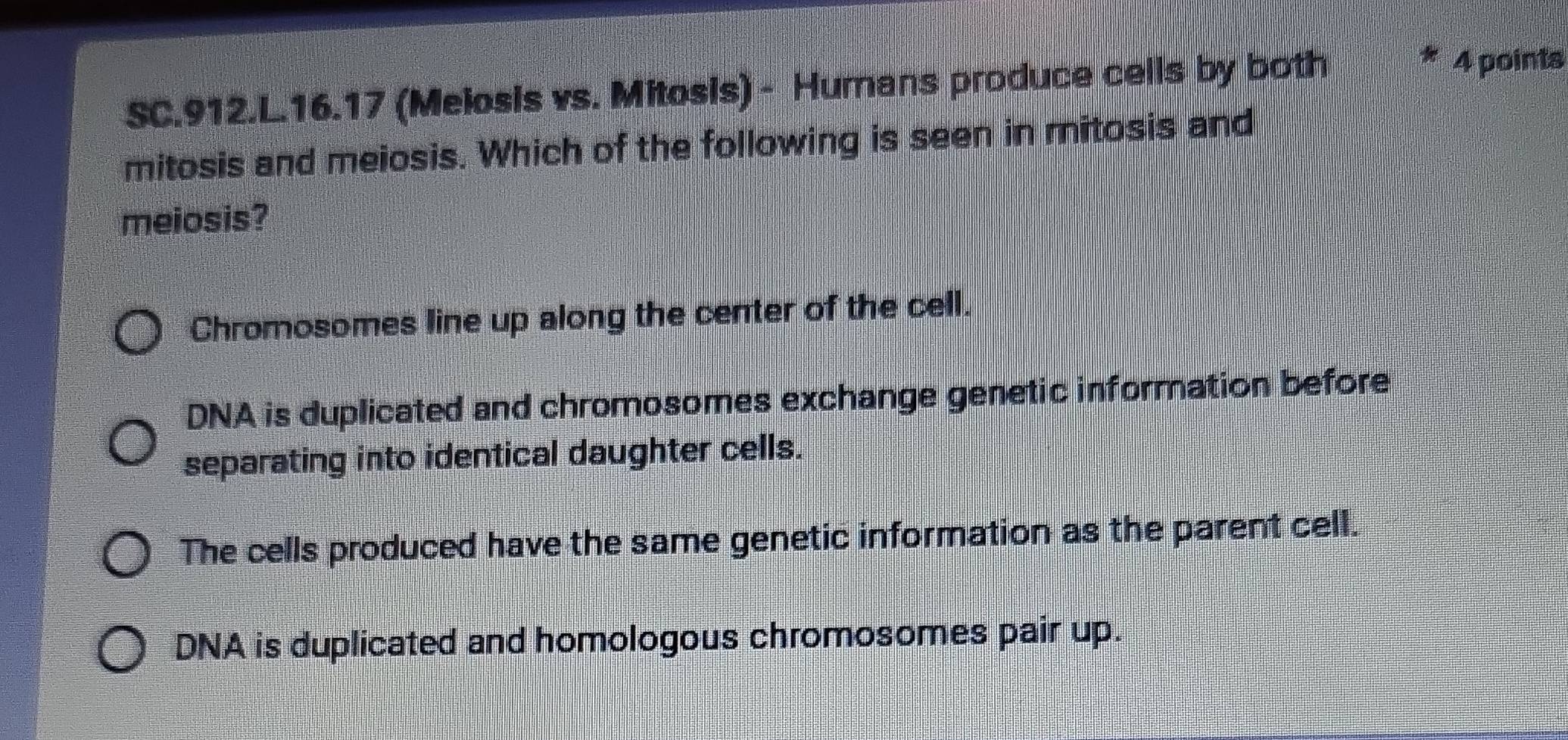 Solved: SC.912.L.16.17 (Meiosis vs. Mitosis) - Humans produce cells by ...