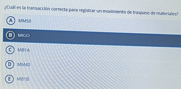 Resuelto:¿Cuál es la transacción correcta para registrar un movimiento ...