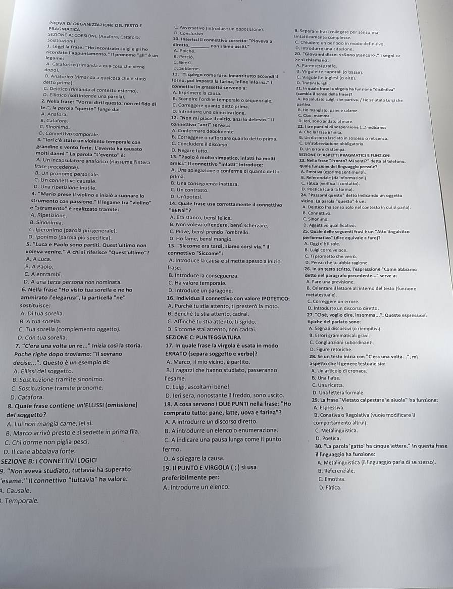 Risolto:PROVA DI ORGANIZZAZIONE DEL TESTO E C. Avversativo (introduce ...