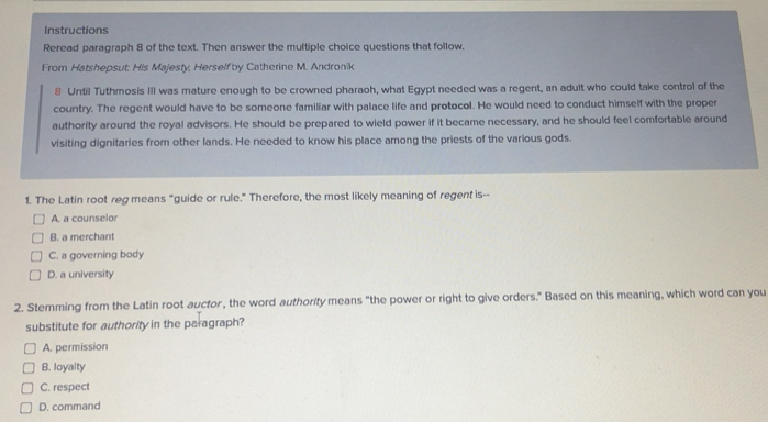 Solved: Instructions Reread paragraph 8 of the text. Then answer the ...