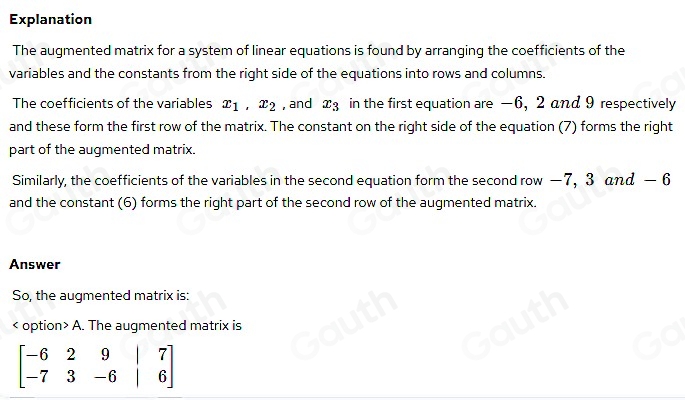 Solved: Write augmented the matrix corresponding to the following ...