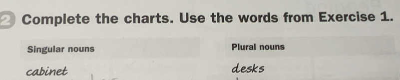 Solved: Complete the charts. Use the words from Exercise 1. Singular ...