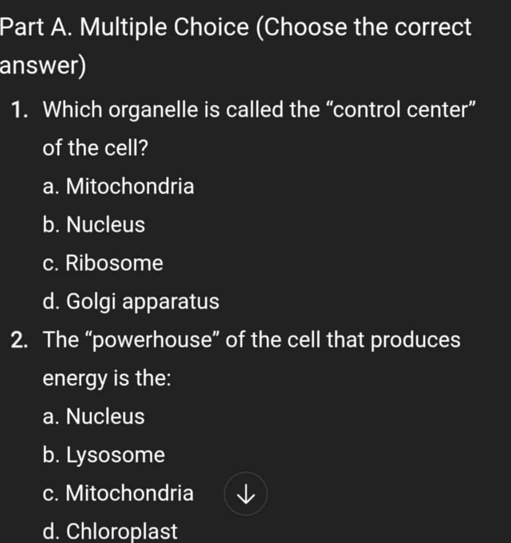 Solved: (Choose the correct answer) 1. Which organelle is called the ...