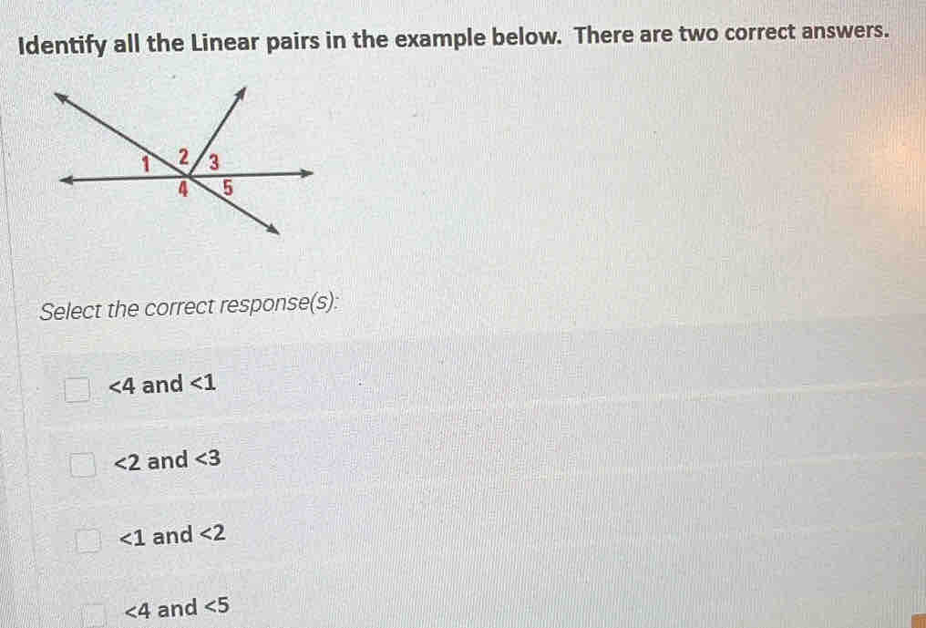 Solved: Identify all the Linear pairs in the example below. There are ...