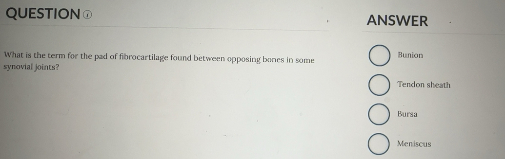 Solved: ANSWER What is the term for the pad of fibrocartilage found ...