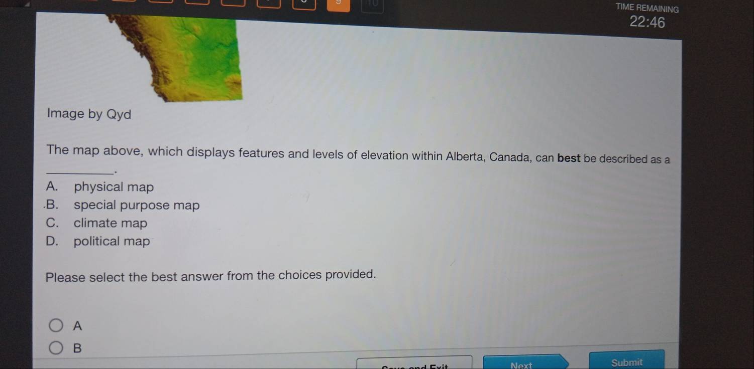 Solved: TIME REMAINING 22:46 Image by Qyd _ The map above, which ...