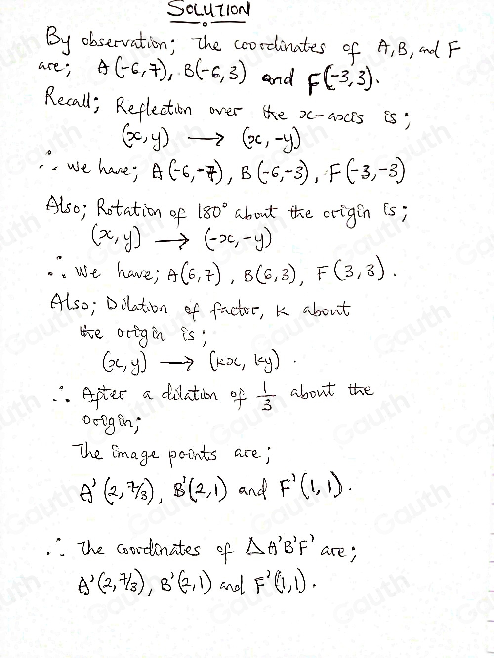 Solved: ABF is shown on the coordinate plane. A sequence of ...