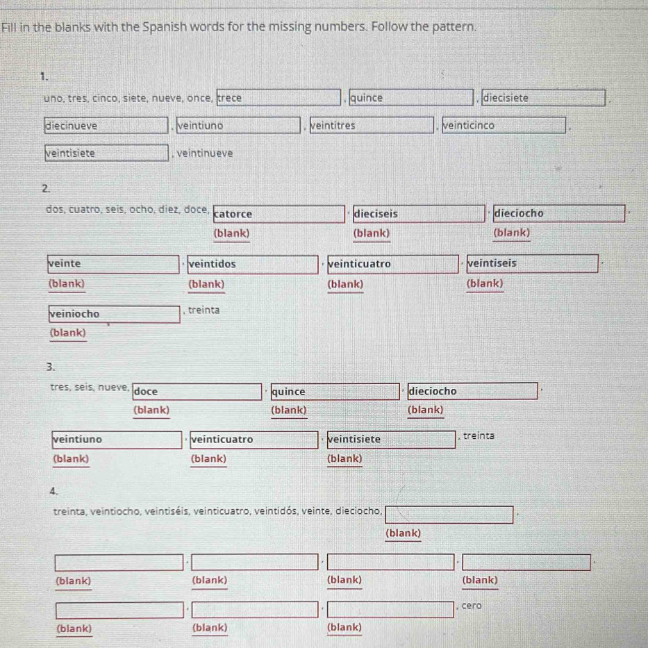 Solved: Fill in the blanks with the Spanish words for the missing ...