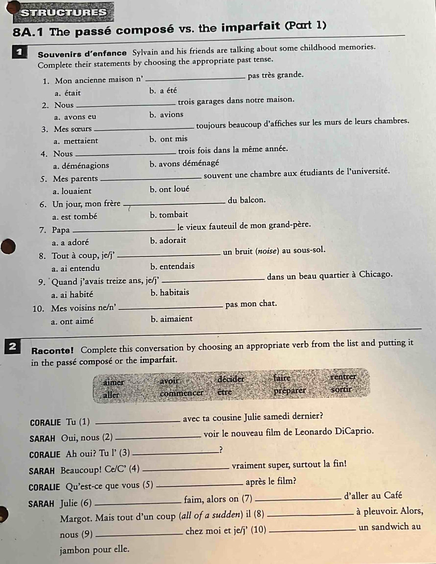 Solved: STRUCTURES 8A.1 The passé composé vs. the imparfait (Part 1) 1 ...